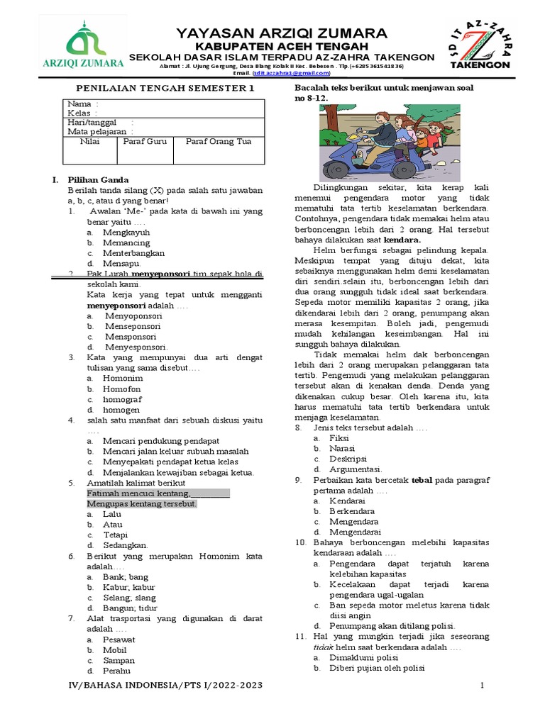 Soal PTS B.INDO Kelas 4 | PDF