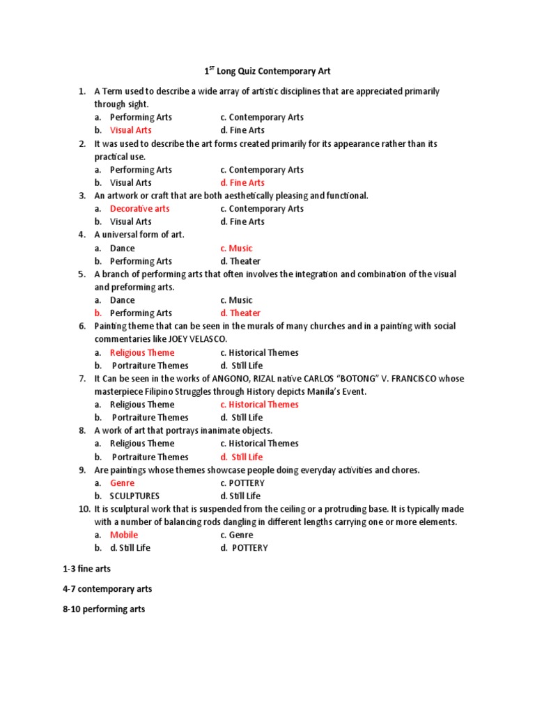 Contemporary Arts Quiz Questions | PDF