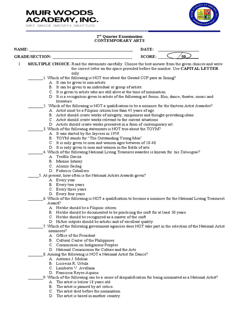 2nd Quarter Examination CONTEMP. ARTS | PDF | Philippines