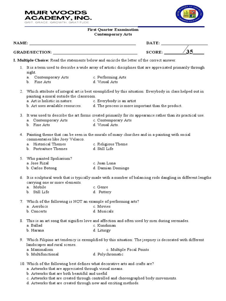 First Quarter Examination: Document Title Provides Insight into Content ...