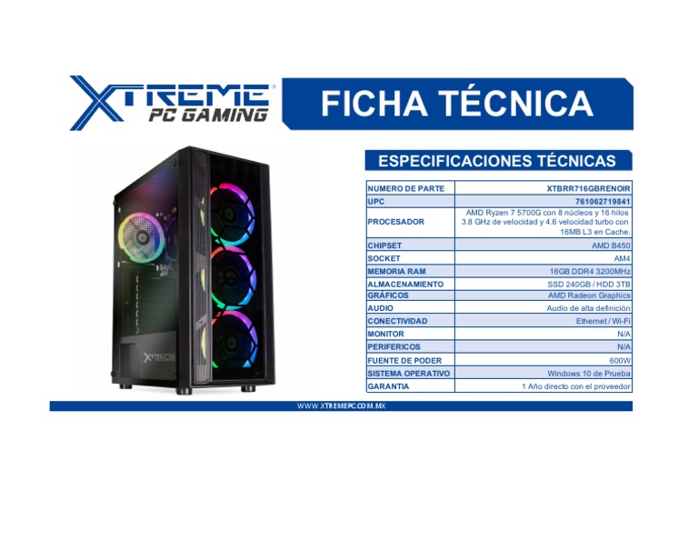 Especificaciones técnicas completas de una computadora de escritorio ...