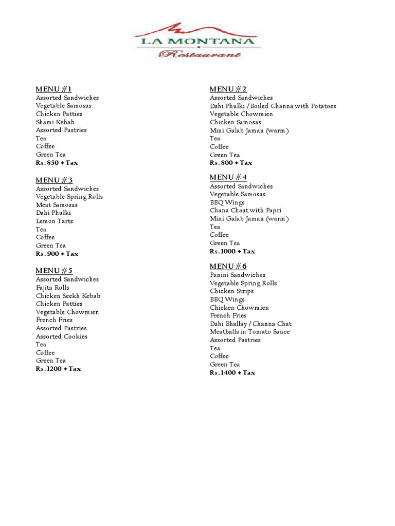 Hi Tea Menu Options and Prices | PDF