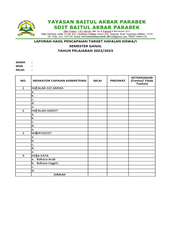 Laporan Target Siswa | PDF