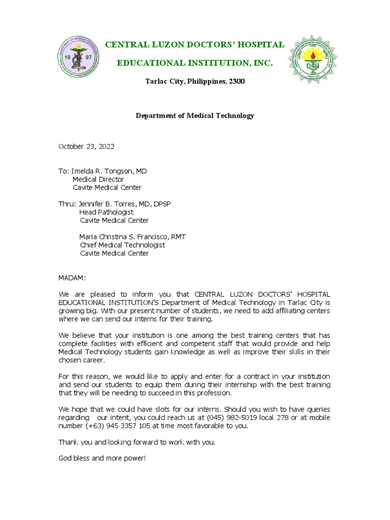 Letter of Intent Cavite Medical Center | PDF