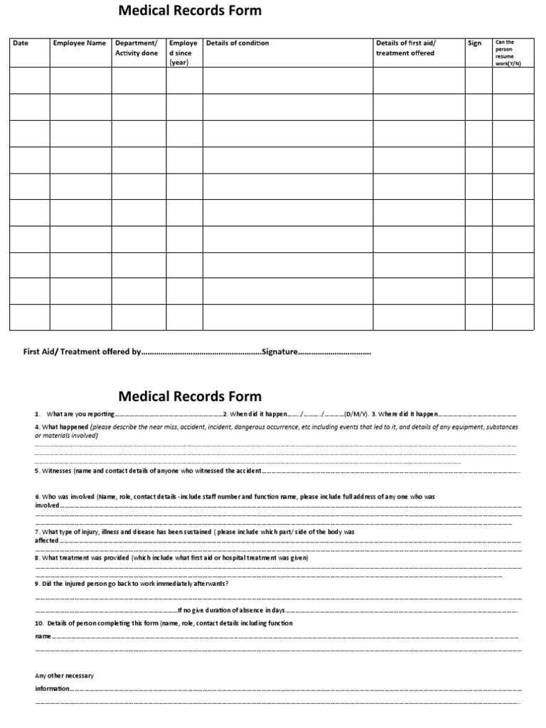 Form Local Medical Records Form | PDF | Health Sciences | Medicine