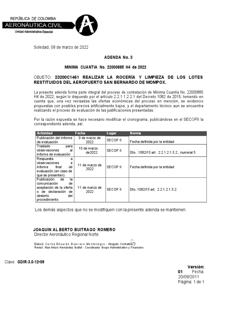 Adenda 3: Limpieza Aeropuerto Mompox | PDF