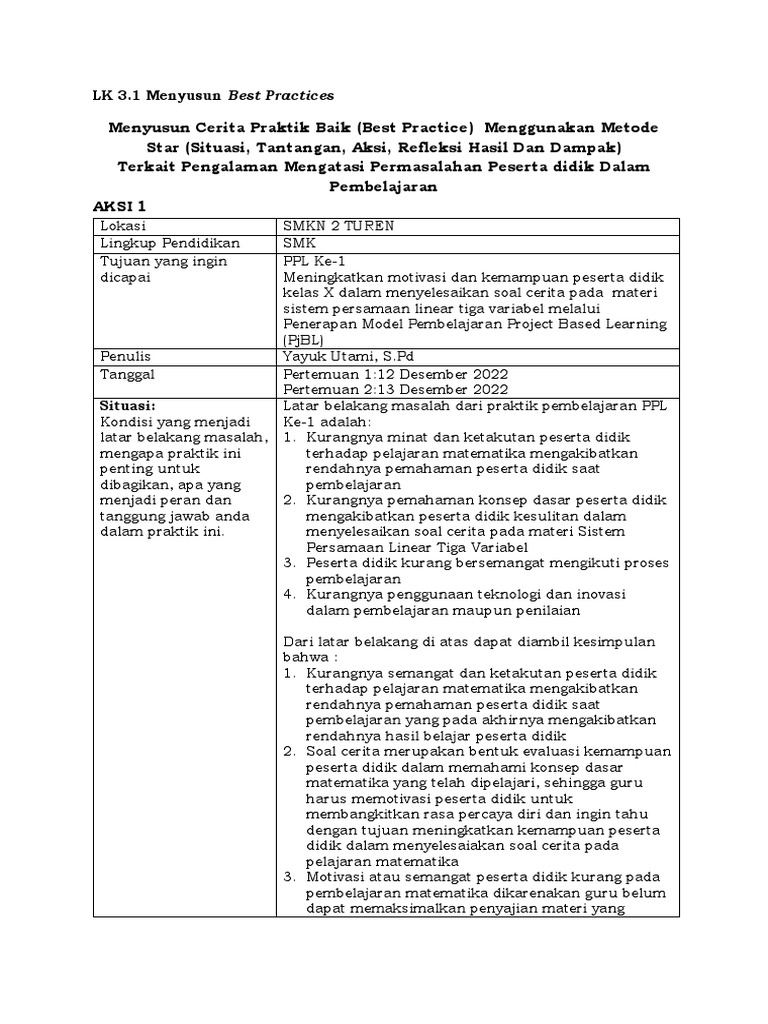 Yayuk - LK 3.1 Menyusun Best Practices | PDF