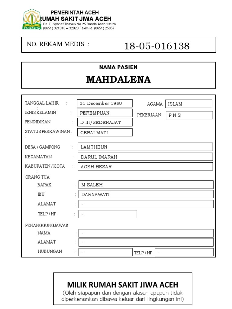 Lembar Identitas Pasien | PDF