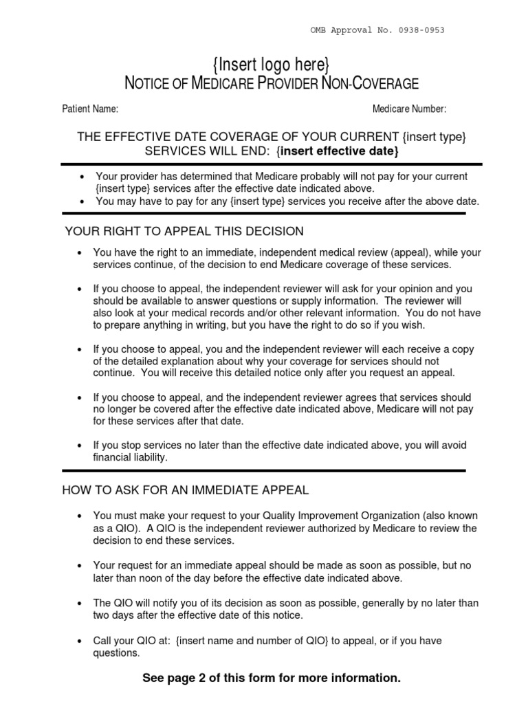 Notice of End of Medicare Coverage for Specific Medical Services and ...