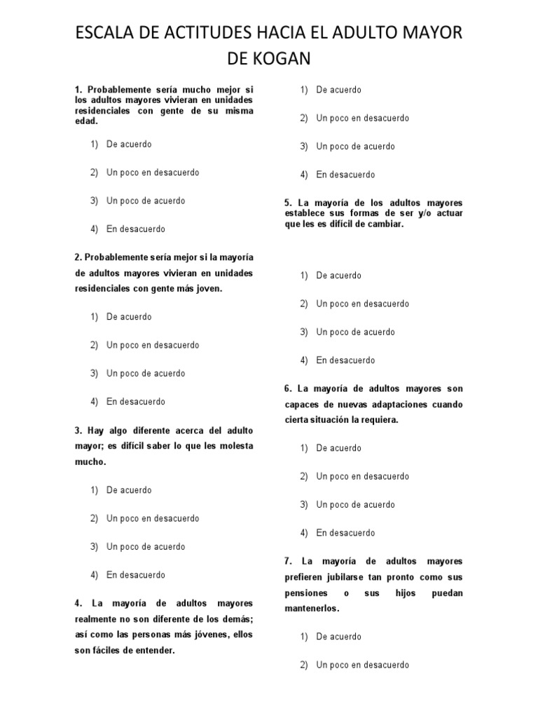ESCALA DE ACTITUDES HACIA EL ADULTO MAYOR DE KOGAN Corregido | PDF | Vejez