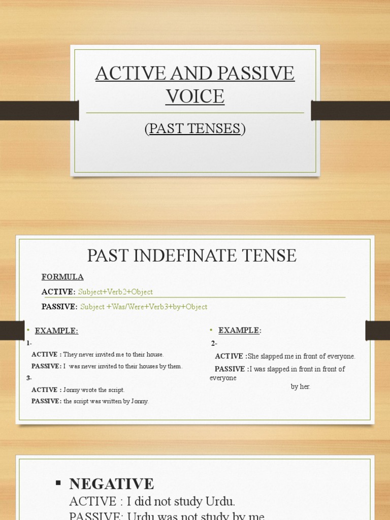 Past Indefinite Tense: Active & Passive Voice | PDF | Grammatical Tense ...