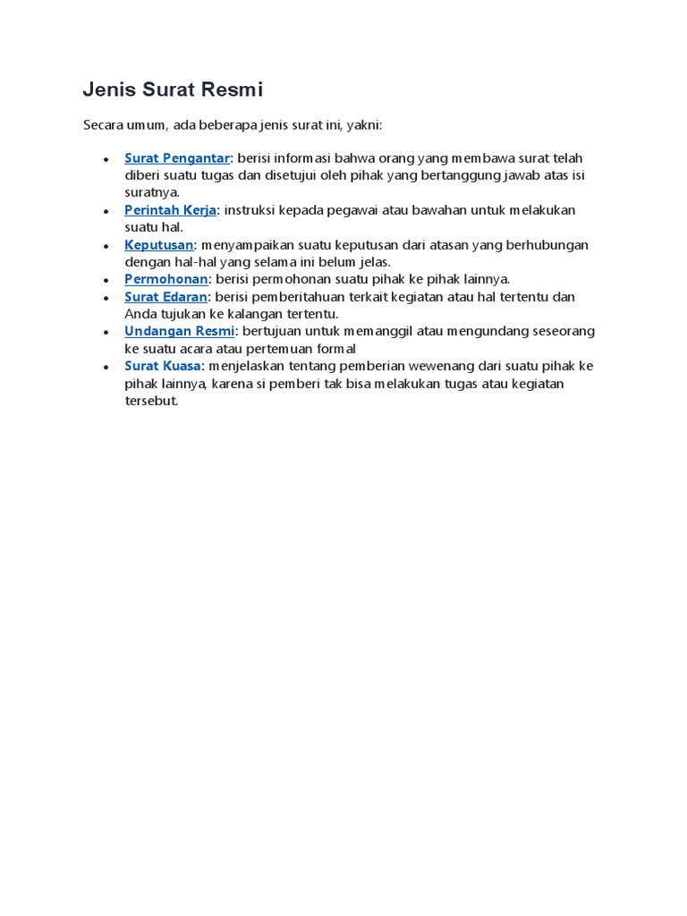 Jenis Surat Resmi dan Fungsinya | PDF