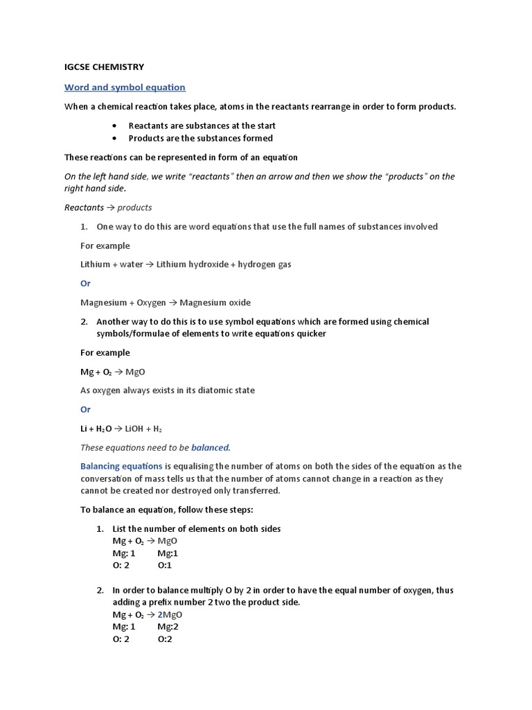 Word and Symbol Equations in Chemistry | PDF