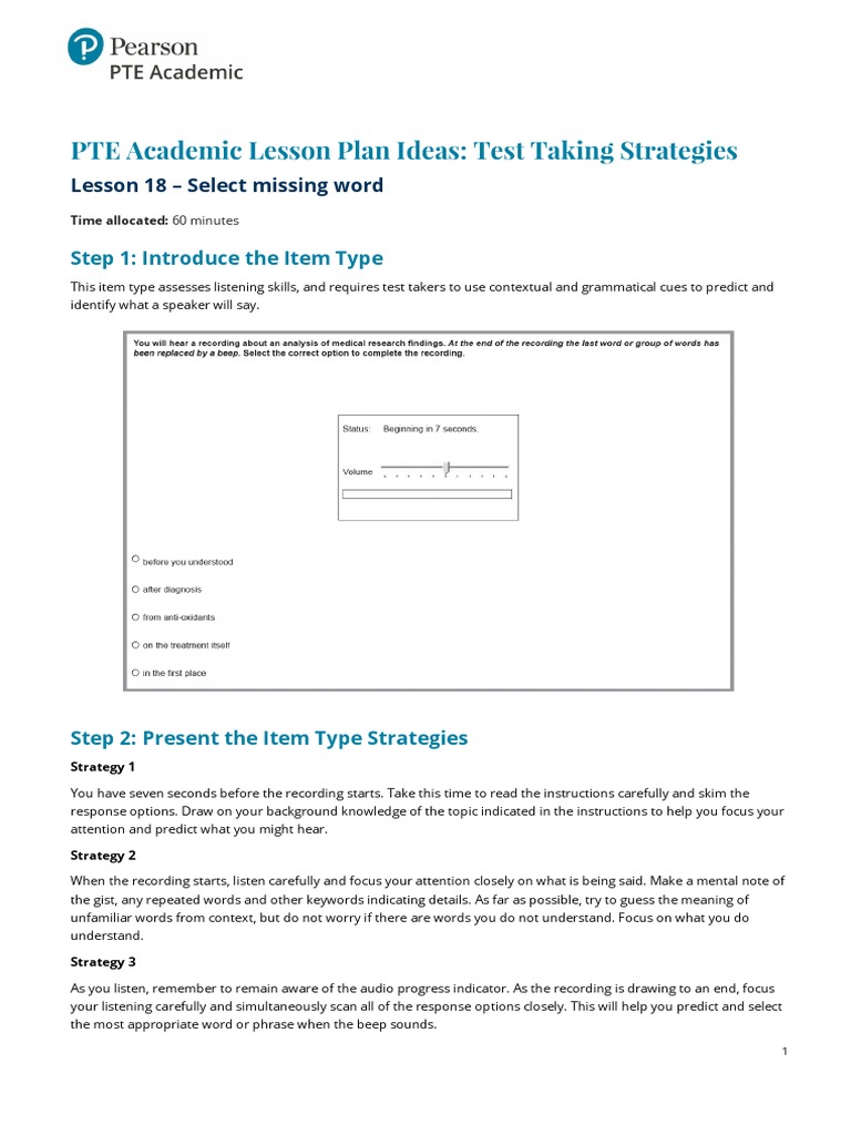 L18 Select Missing Word Ptea Lessons Strategies Updated Pdf