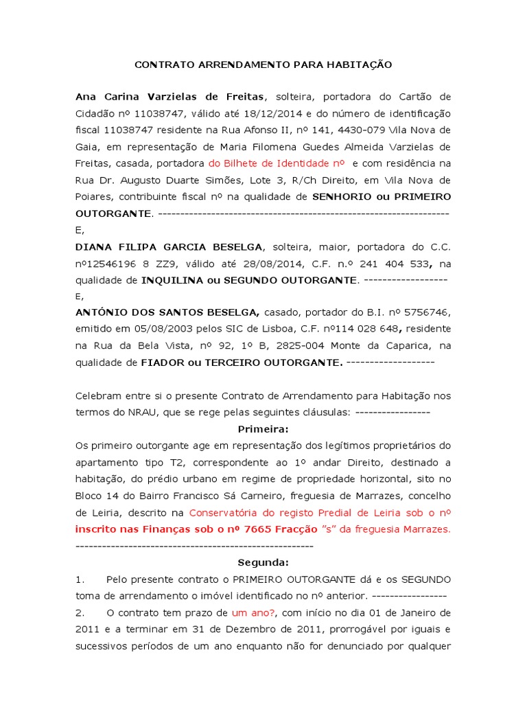 Contrato Arrendamento para Habitação | PDF | Proprietário | Leasing