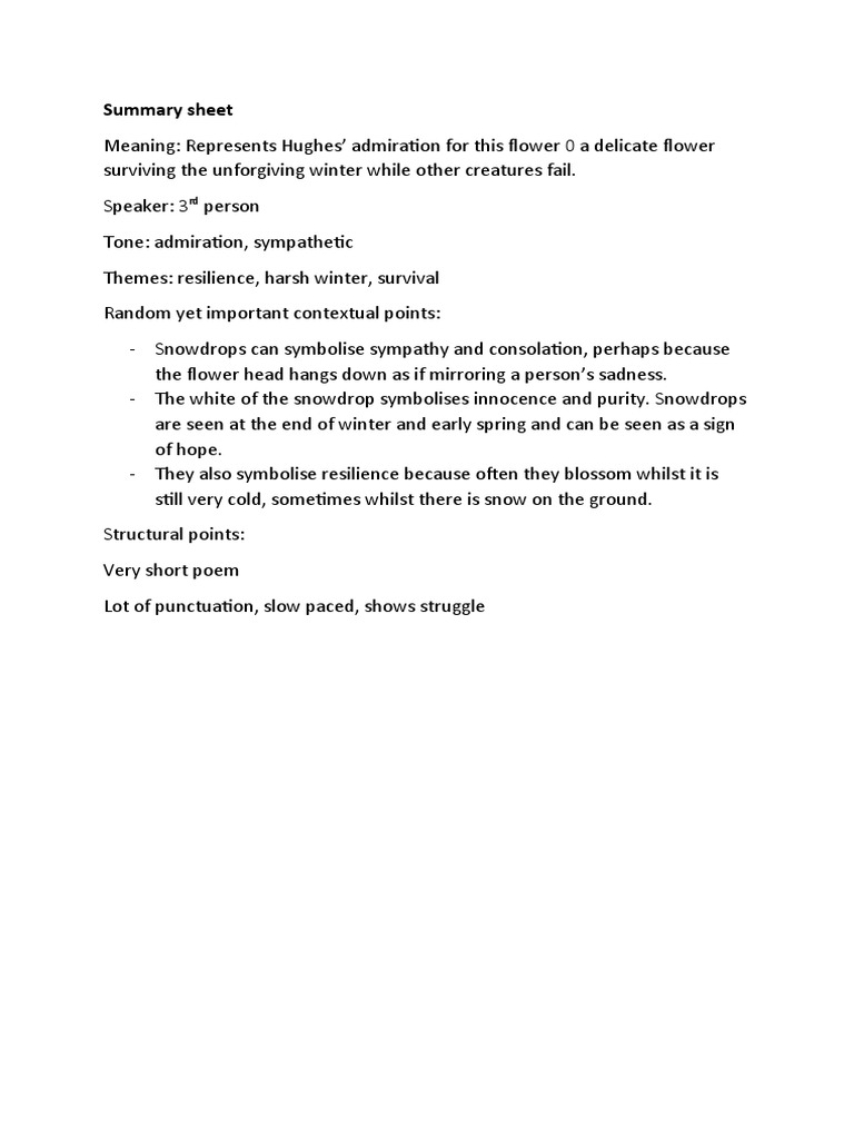 Analysis of Ted Hughes' "Snowdrop" | PDF