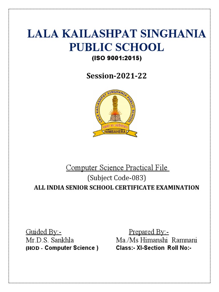 Sample Practical File Xi Cs Pdf Computer Programming Computing