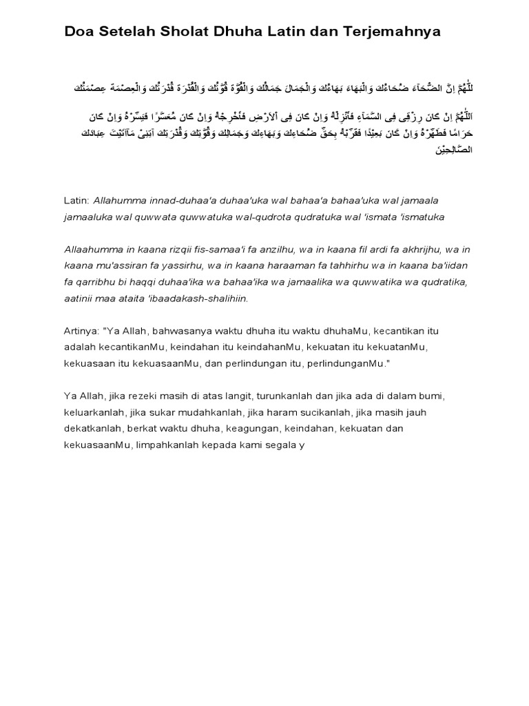 Doa Setelah Sholat Dhuha Latin Dan Terjemahnya | PDF