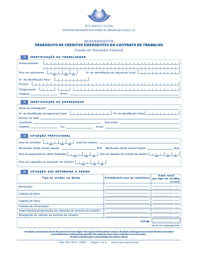 GS - 1 - DGSS REquerimento FGSalarial | PDF | Conta de transação