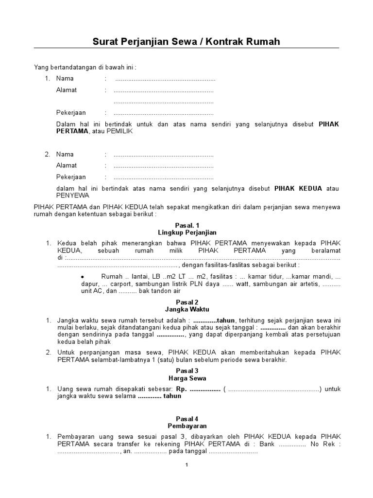 Contoh Surat Perjanjian Sewa Rumah | PDF | Hukum