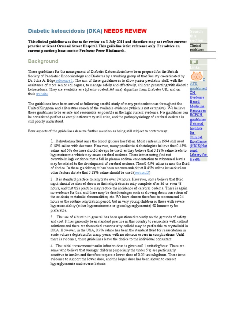 Diabetic Ketoacidosis (DKA) : Background | PDF | Saline (Medicine ...