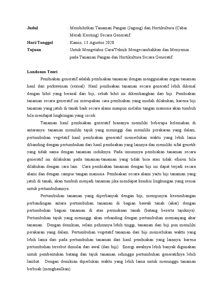 Pembibitan Tanaman Pangan Dan Hortikultura Secara Generatif | PDF