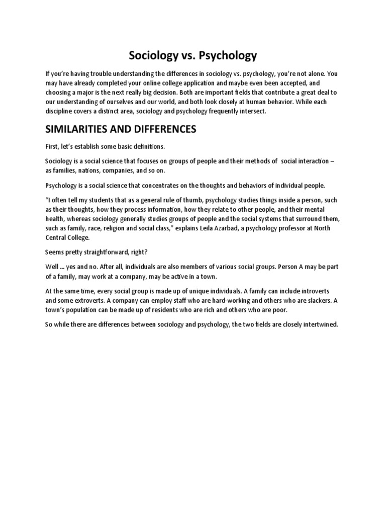 Sociology Vs Psychology | PDF | Self-Improvement | Science & Mathematics