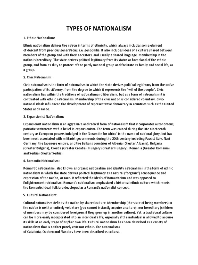 Types of Nationalism | PDF | Nationalism | Political Science