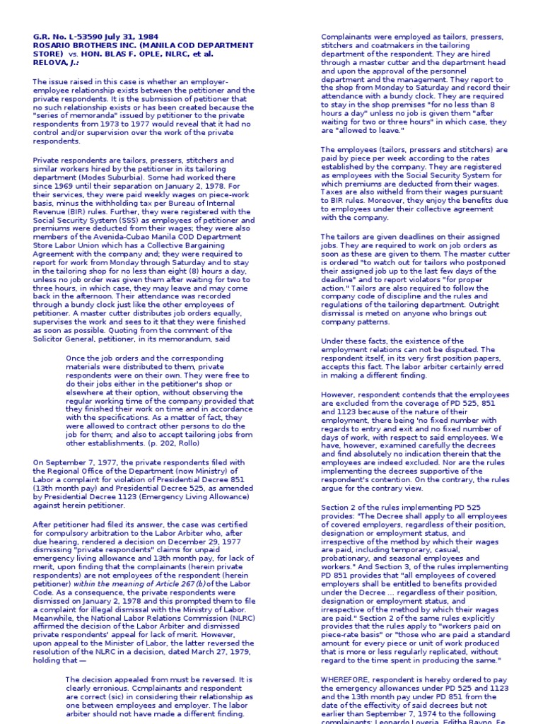 G.R. No. L-53590 July 31, 1984 Rosario Brothers Inc. (Manila Cod ...