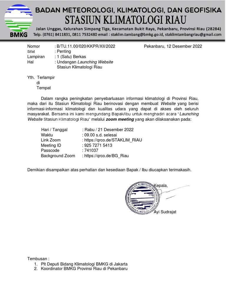 Contoh Undangan Launching Website Staklim Riau | PDF | Teknologi & Rekayasa
