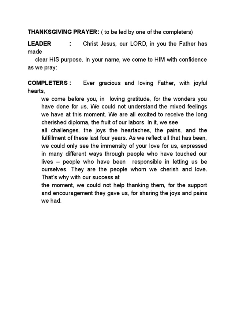 Thanksgiving Prayer for Graduates | PDF