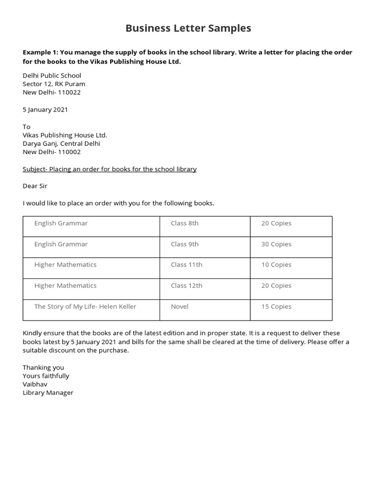 Bussiness Letter Example | PDF