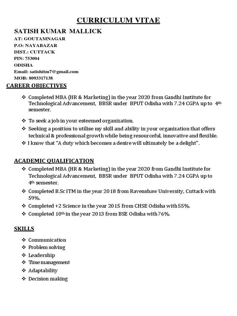 Satish CV (12 .Mallick | PDF