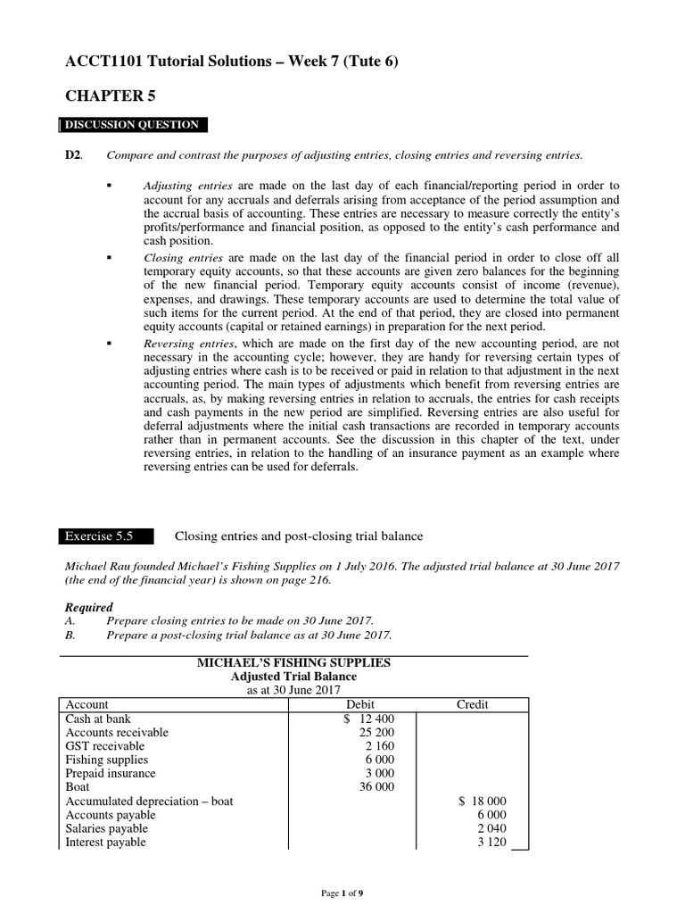 ACCT1101 Wk7 Tutorial 6 Solutions | PDF | Debits And Credits | Expense
