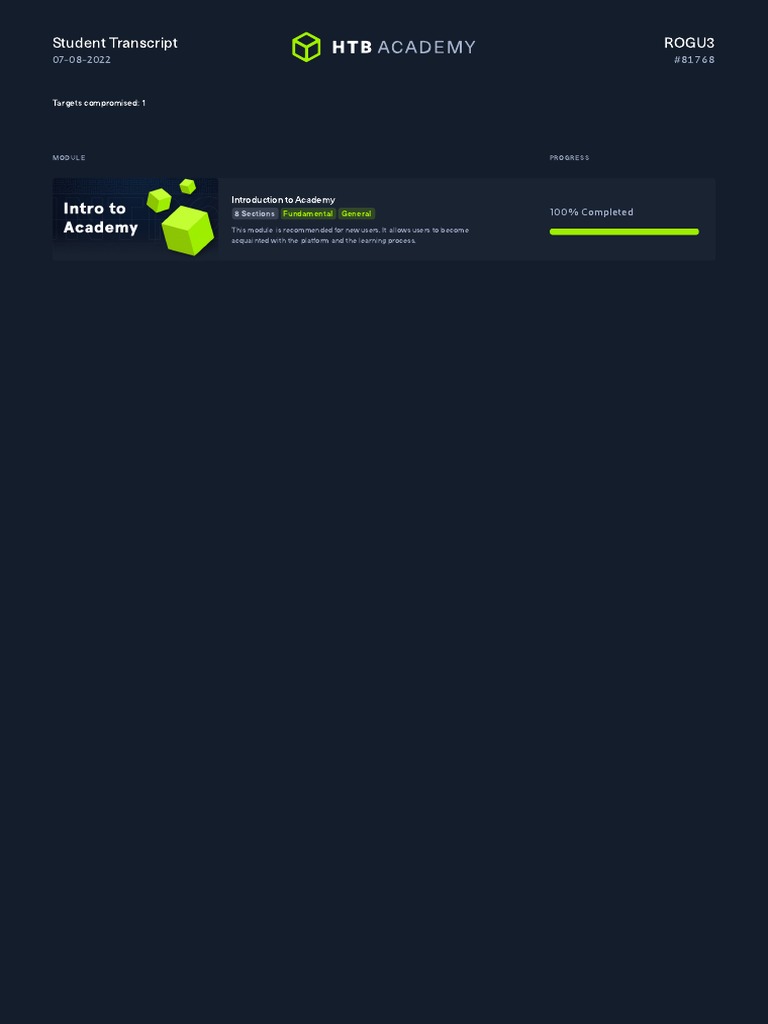 HTB Academy Student Transcript | PDF