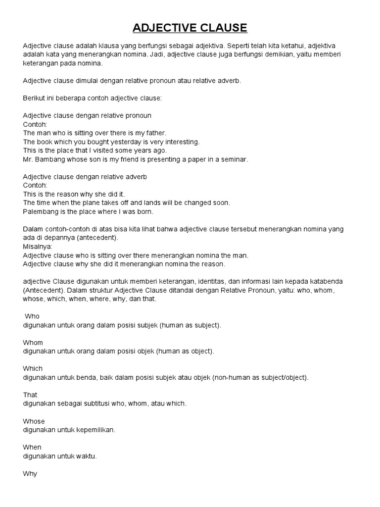 Adjective Clause | PDF | Seni & Disiplin Bahasa