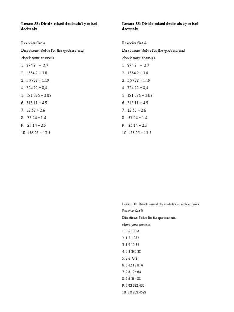 Lesson 38 Math Worksheet | PDF