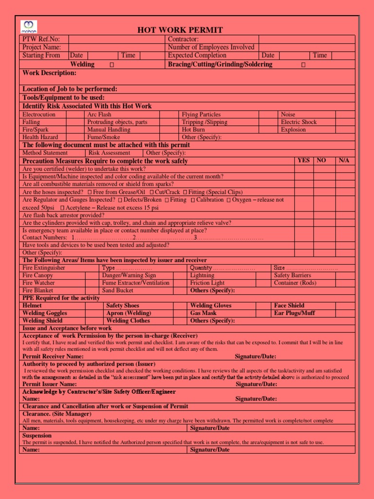 Hot Work permit-RED | PDF | Welding | Construction