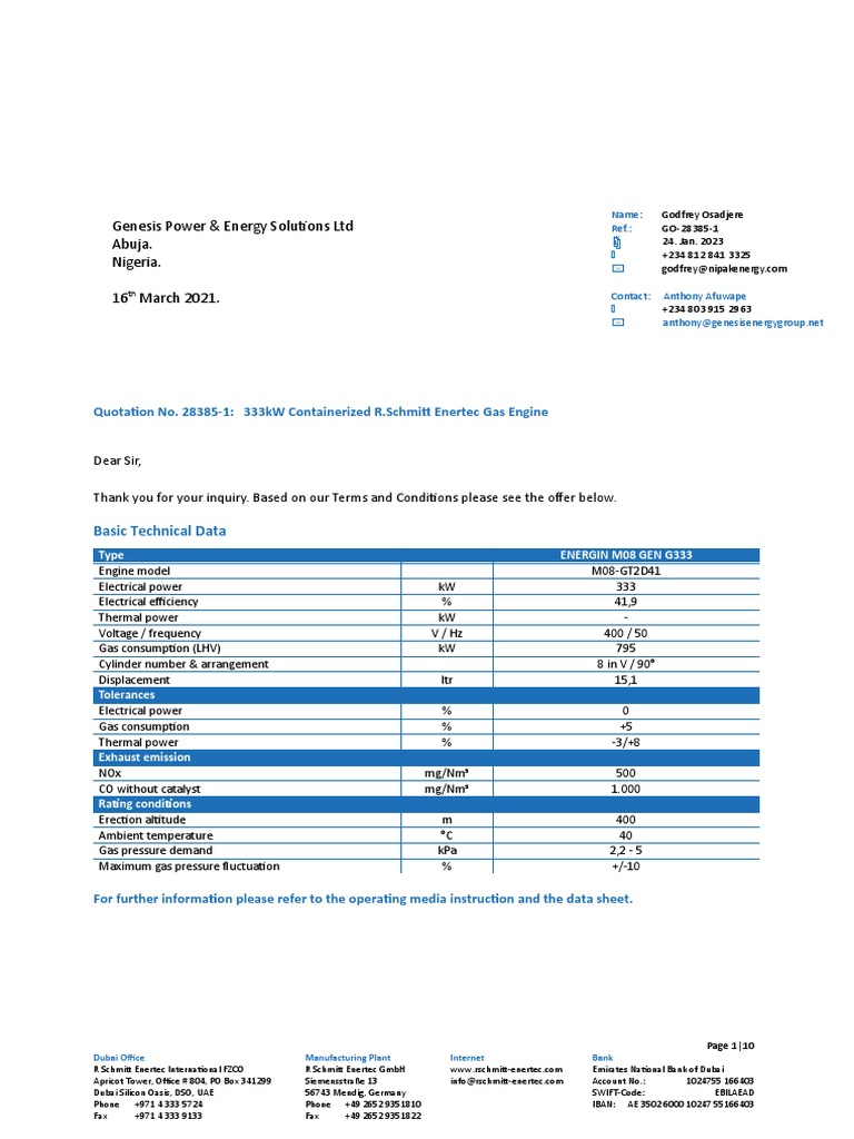28385-1 Quotation 333kW Containerized Soluttion Genesis Electricity ...
