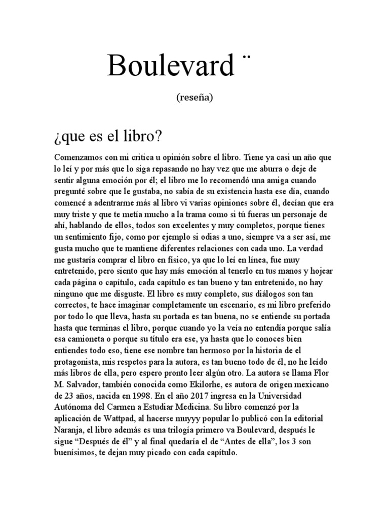 Reseña Boulevard - Ian Ruiz | PDF
