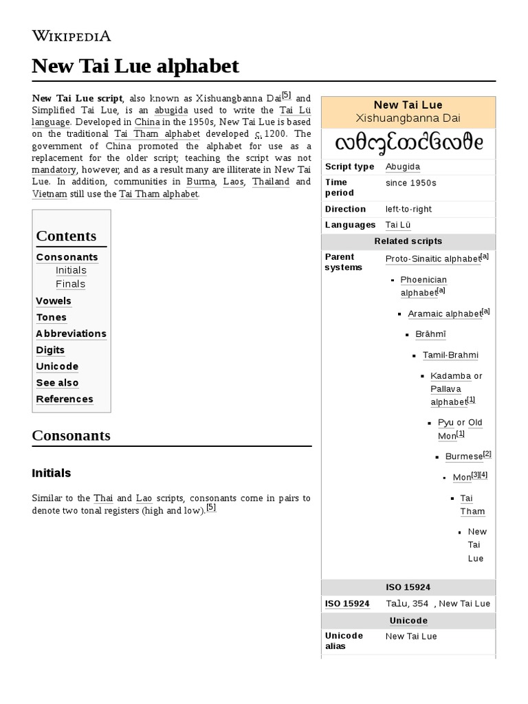 New Tai Lue Alphabet | PDF | Notation | Collation