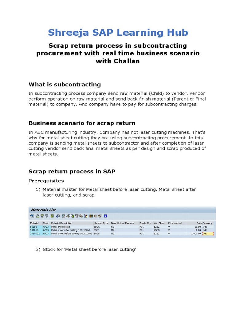 Subcontracting Scrap Return Process | PDF | Scrap | Sheet Metal