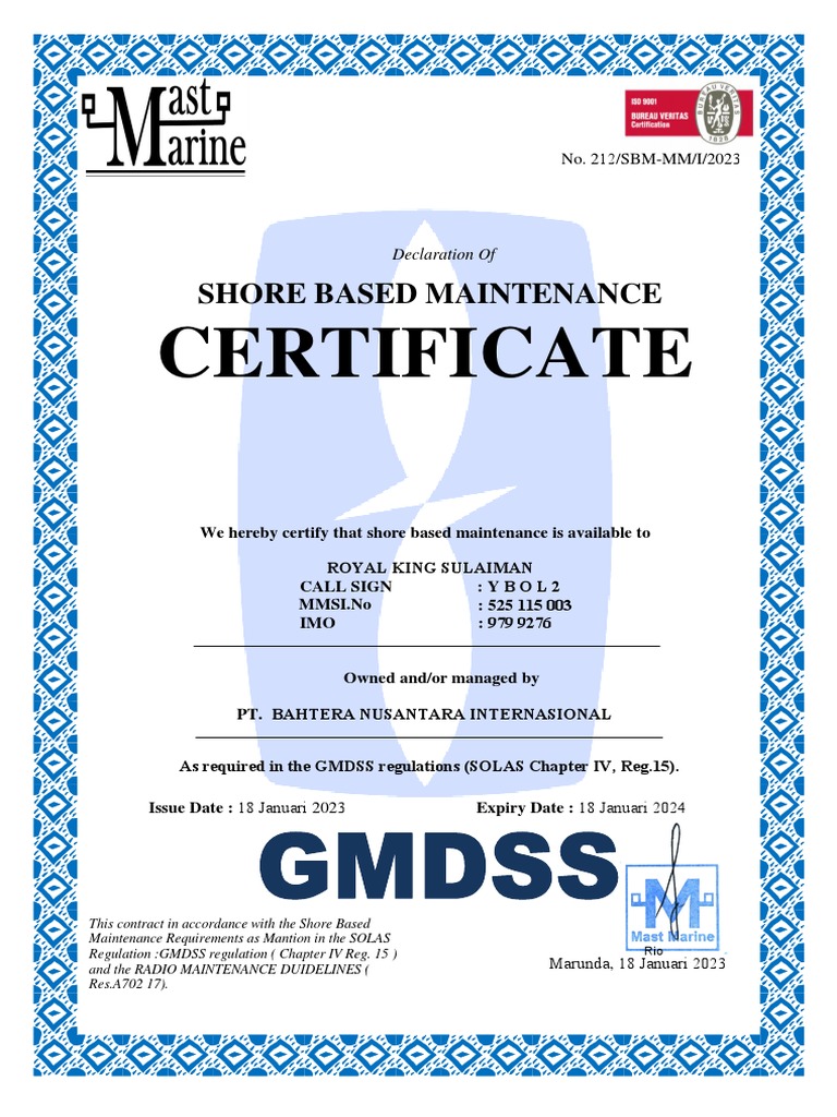 Shore Base Maintenance Kapal ROYAL KING SULAIMAN | PDF