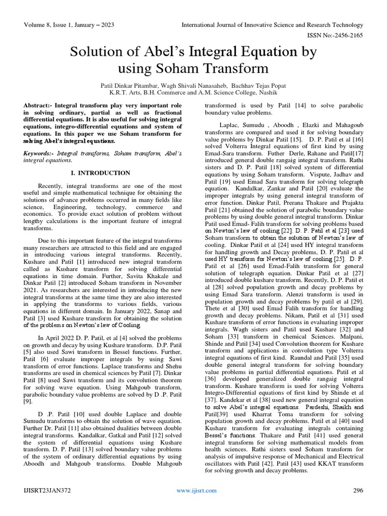 Solution Of Abels Integral Equation By Using Soham Transform Pdf
