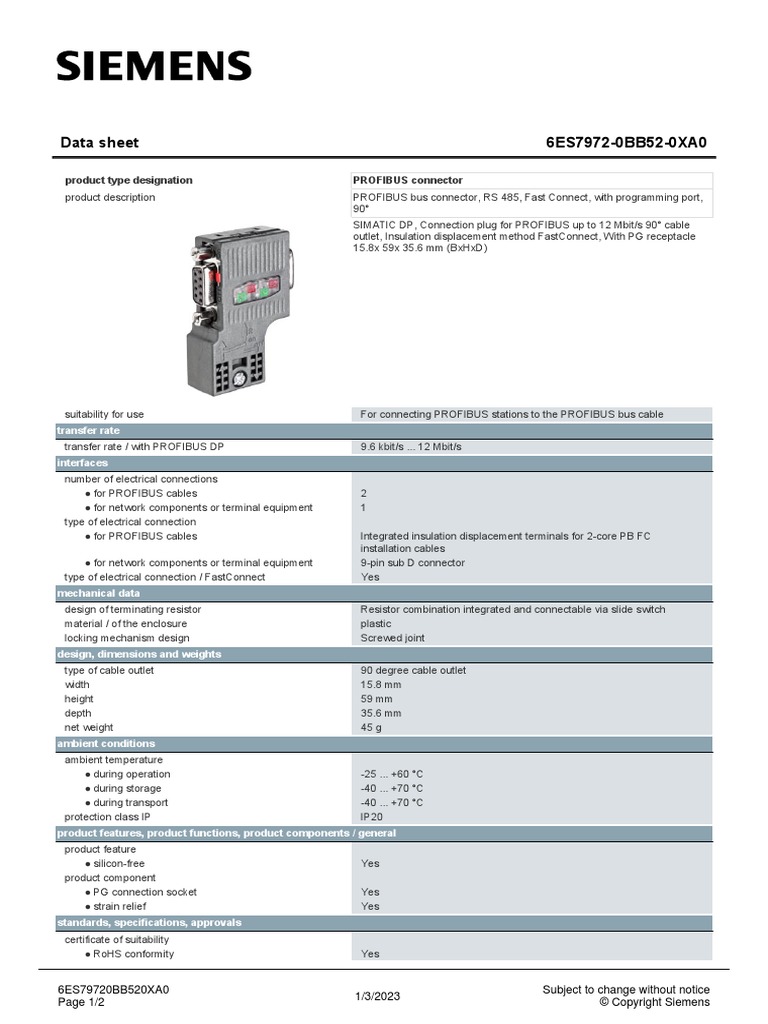 6ES79720BB520XA0 Datasheet en | PDF | Electrical Connector | Components