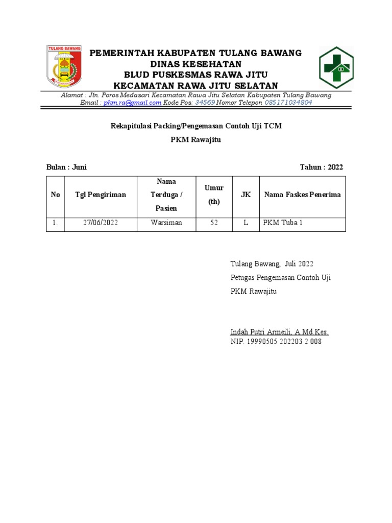 Rekapitulasi Contoh Uji Klem TCM | PDF