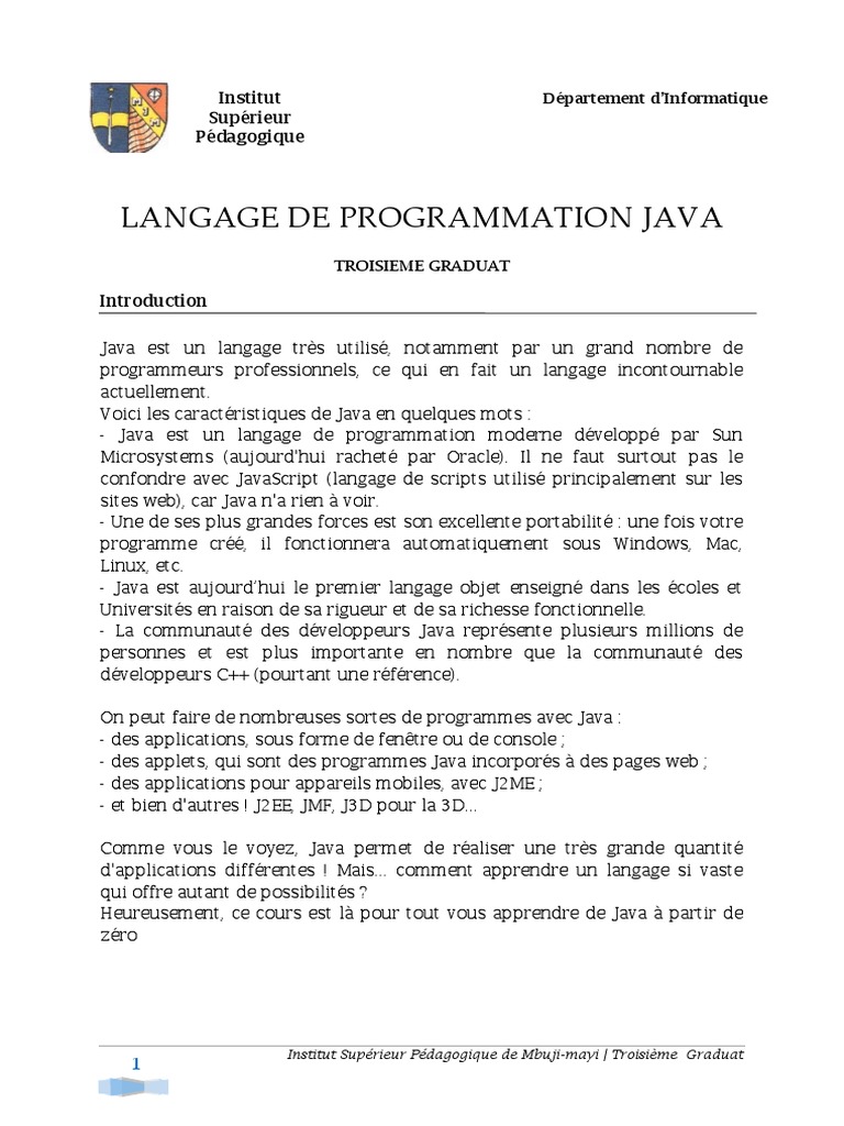 Cours de Java G3 IG JOUR ISP 2020 SMM | PDF | Java (Langage de programmation) | Variable ...