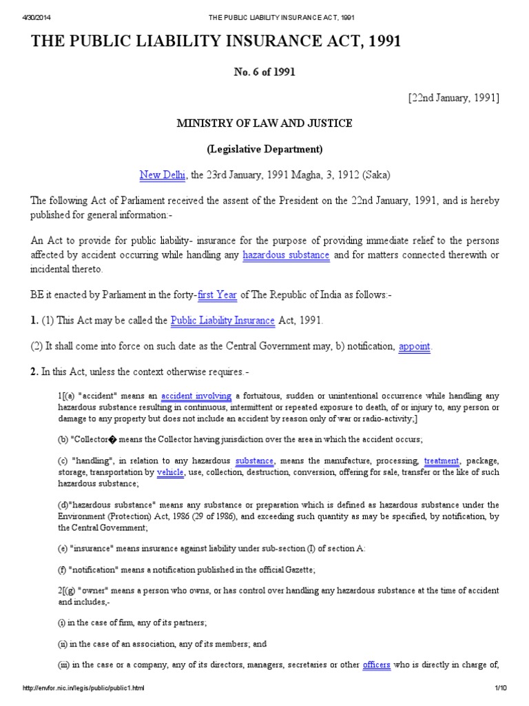 The Public Liability Insurance Act 1991 | PDF | Insurance | Crimes