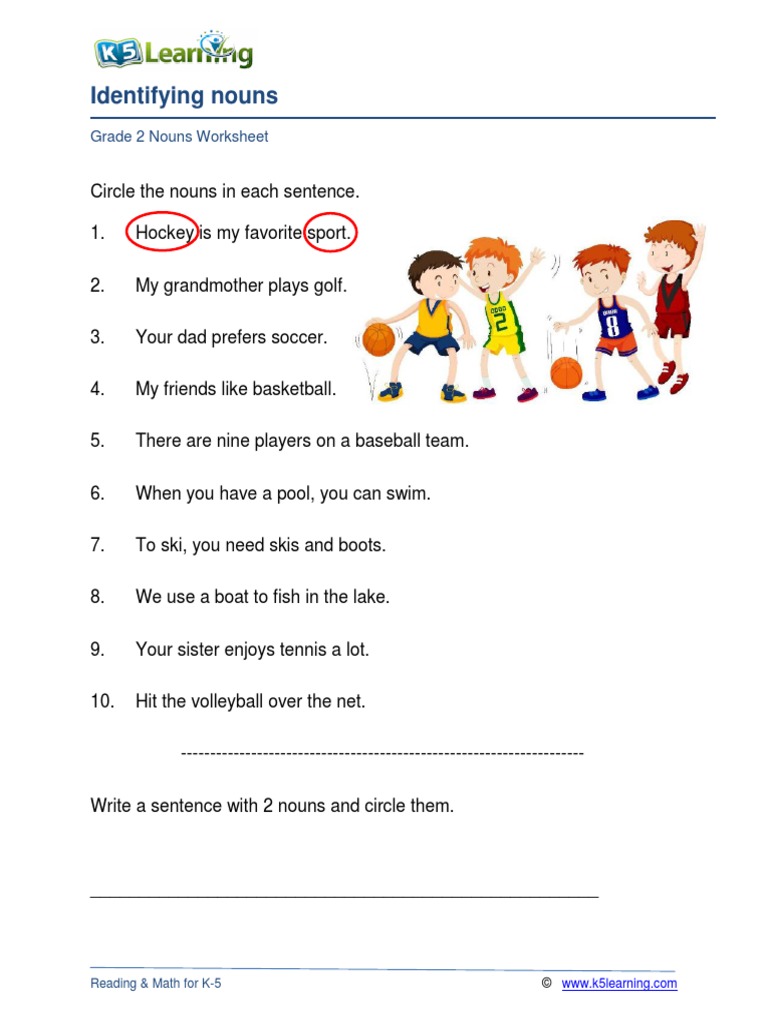Grade 2 Grammar Worksheet Identify Nouns Sentences 0 | PDF | Sports ...