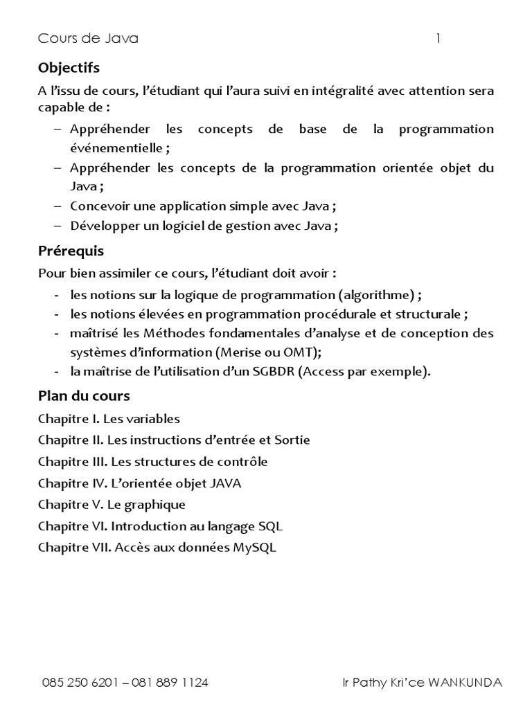 Cours de Java New Version | PDF | Java (Langage de programmation) | Programme informatique